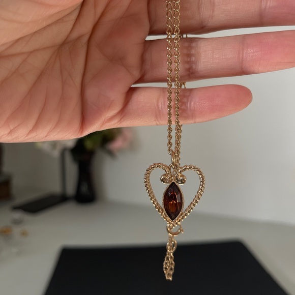 Monet | Jewelry | Vintage Avon Brown Rhinestone In Heart Pendant 18 ...